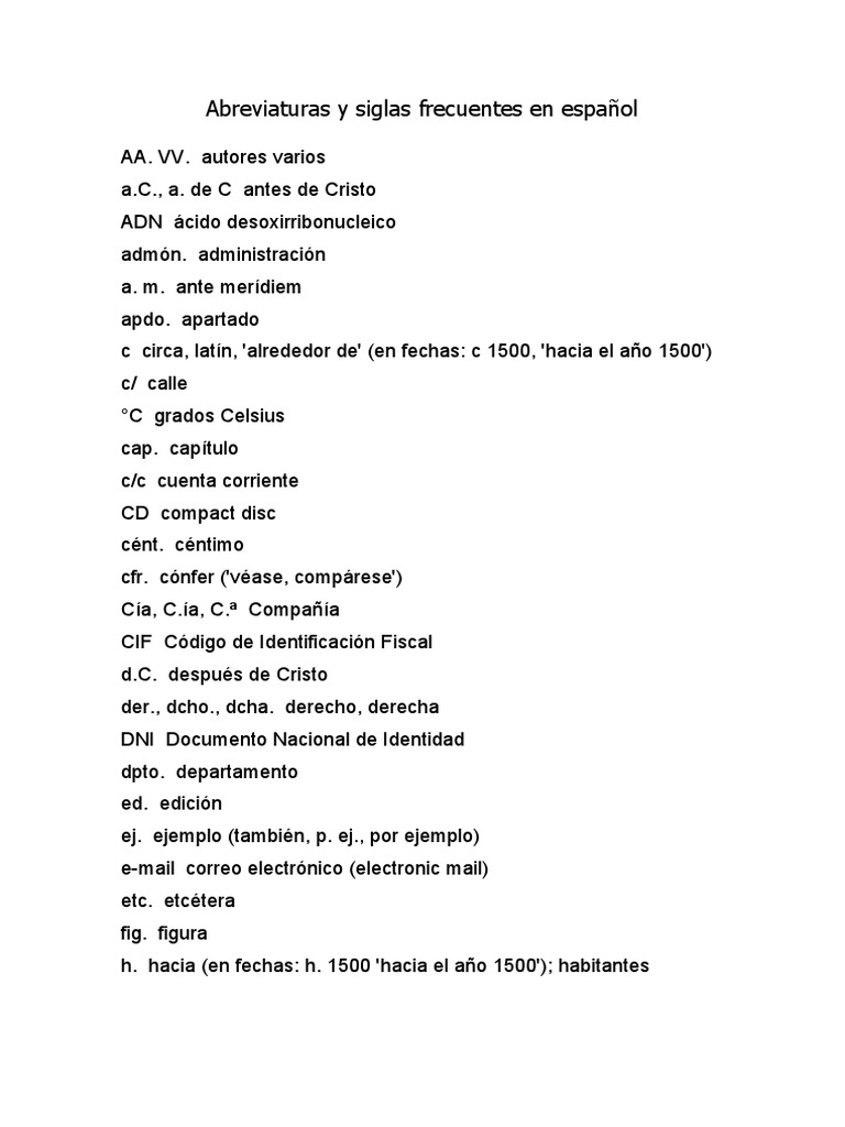 Abreviaturas y Siglas Frecuentes en Español | PDF