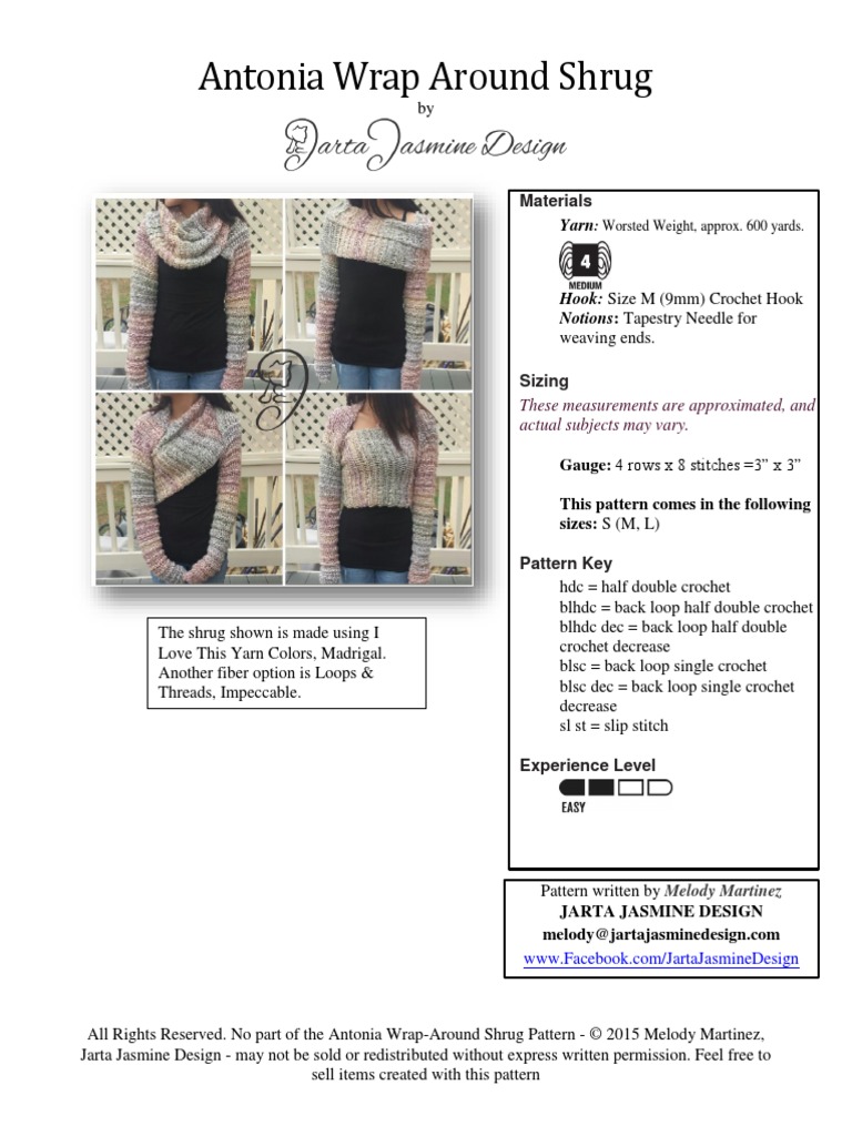 Antonia Wrap-Around Shrug Pattern PDF | PDF | Crochet | Yarn