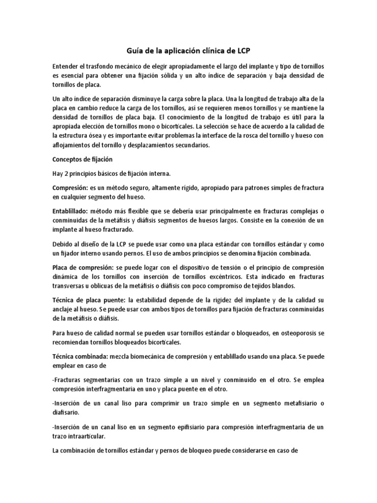 Guía de La Aplicación Clínica de LCP | PDF | Tornillo | Hueso