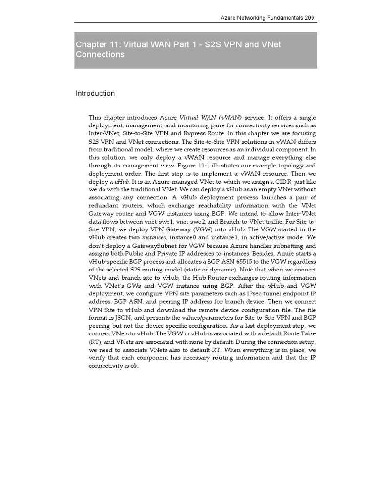 Chapter 11: Virtual Wan Part 1 - S2S VPN and Vnet Connections | Download Free PDF | Virtual ...