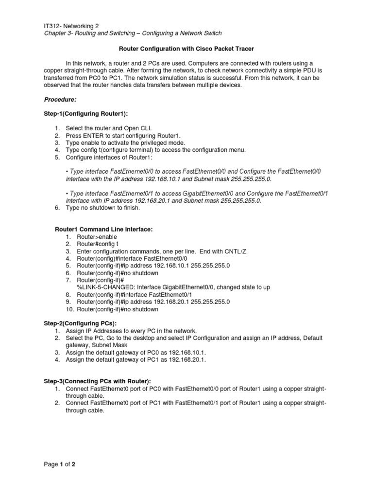 Router Configuration With Cisco Packet Tracer | PDF | Router (Computing) | Computer Network