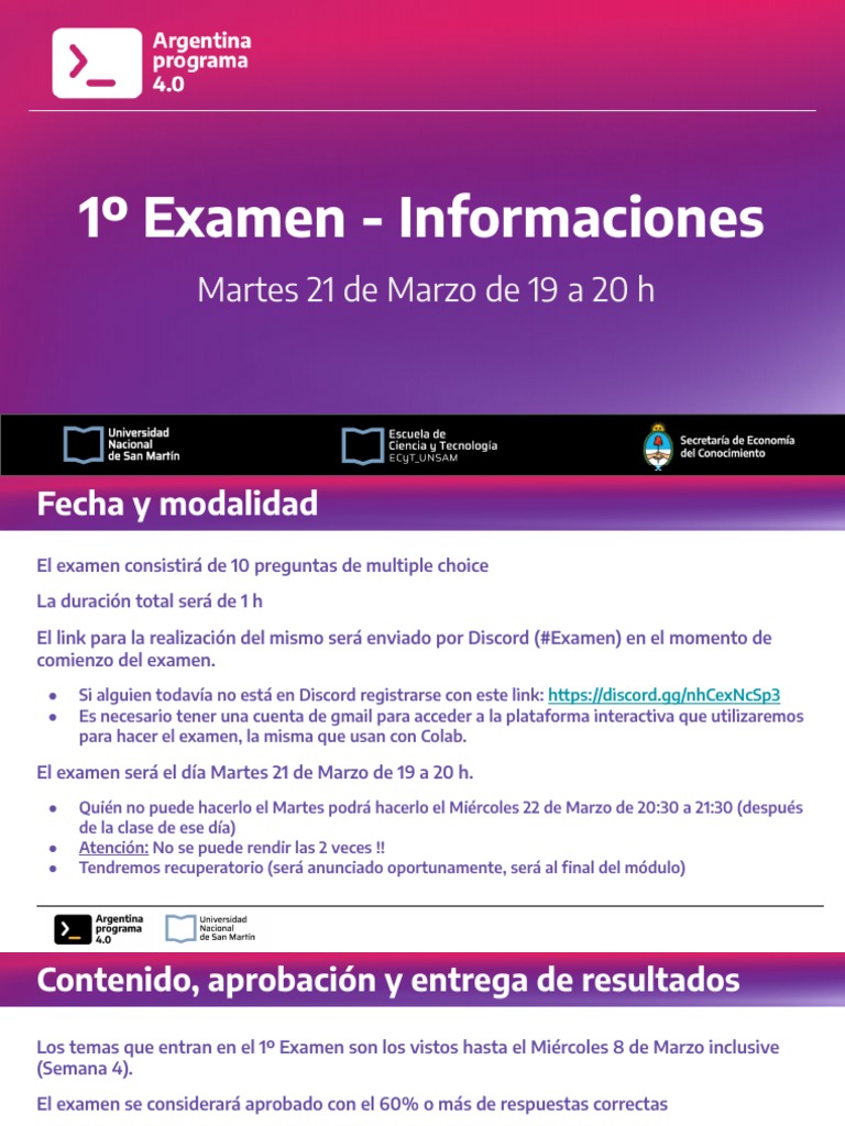 Informaciones Examen | PDF