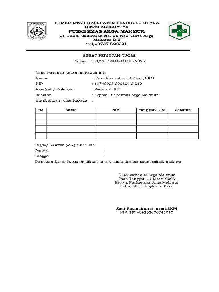 Contoh Surat Tugas dengan Tabel | PDF