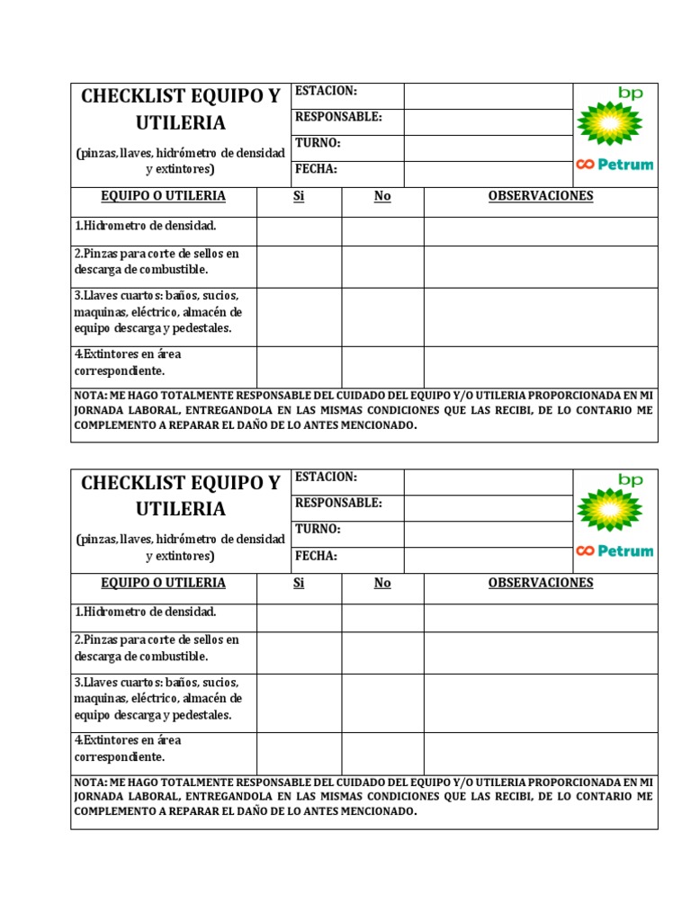 Checklist de Equipo y Utilería | PDF