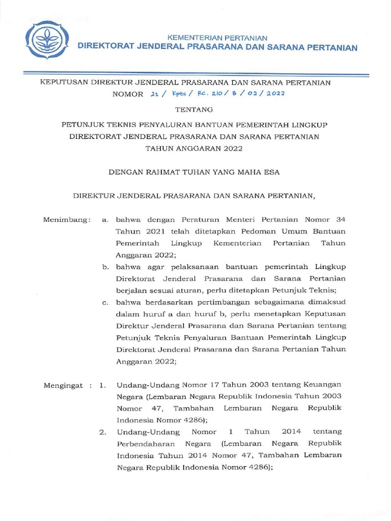 21 Petunjuk Teknis Penyaluran Banpem Lingkup Ditjen PSP PDF | PDF