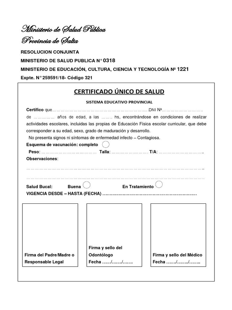 CERTIFICADO UNICO DE SALUD | PDF
