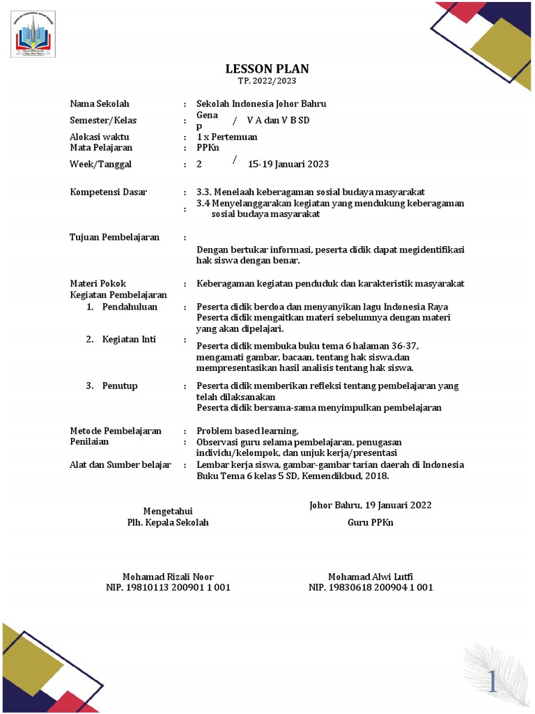 Lesson Plan 5A 5B Minggu 2 | PDF