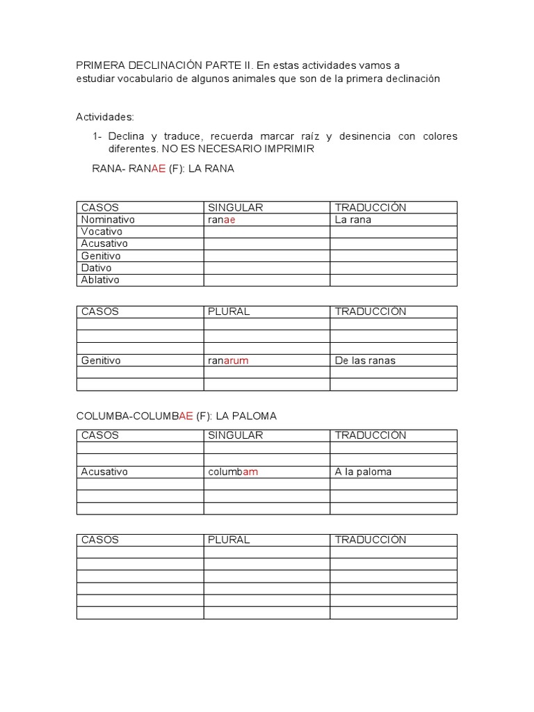 Animales en Primera Declinación | PDF | Sintaxis | Morfología