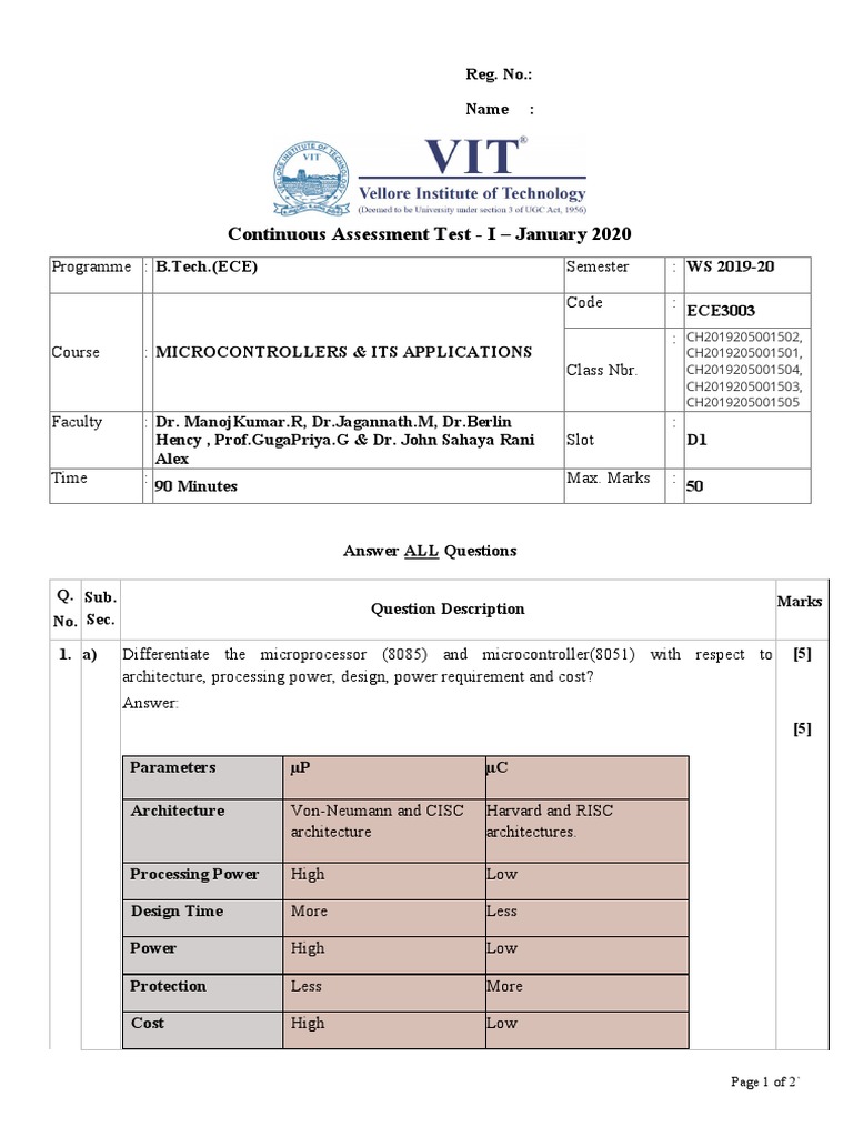 Ece3003 - MC Cat-1 QP Am - Ans | PDF | Digital Electronics | Computer Architecture