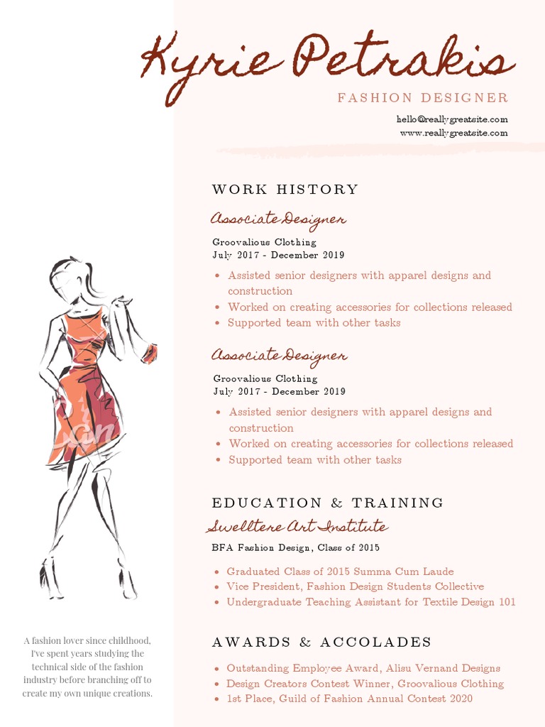 Kyrie Petrakis Fashion Designer Resume | PDF | Fashion Design | Clothing