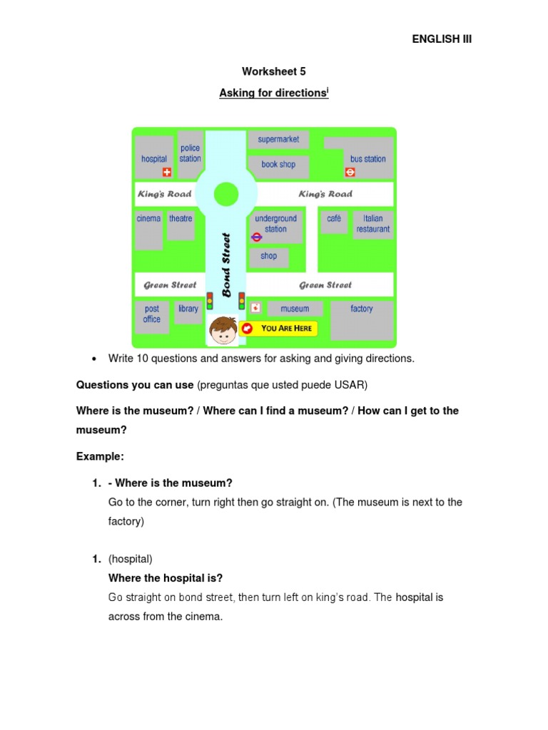 Asking and Giving Directions Worksheet 5 | PDF