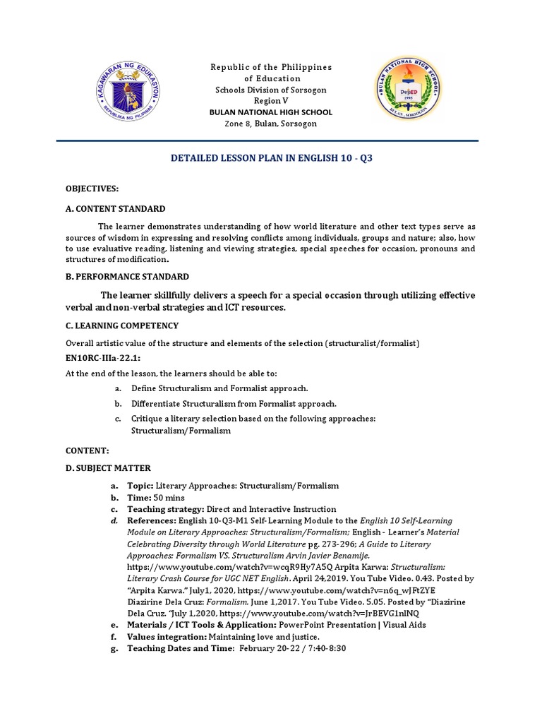 DLP 1 English 10 Formalism and Structuralism | PDF | Learning | Educational Technology