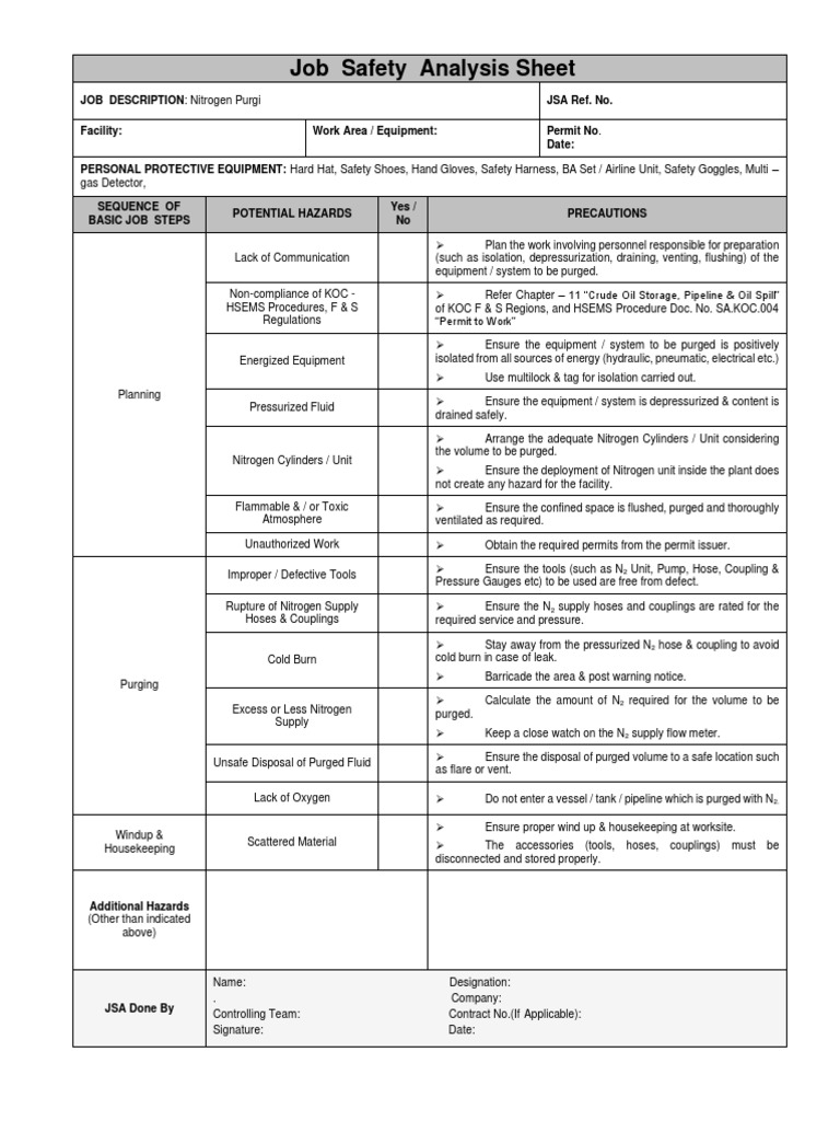 JSA For Purging Nitrogen | PDF | Gases