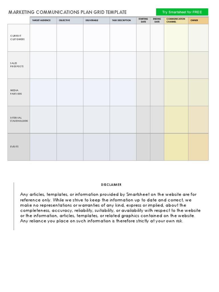 IC Marketing Communications Plan Grid 11037 - PDF | PDF
