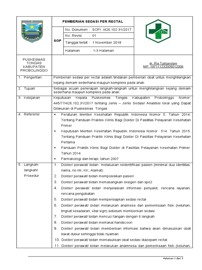 Sop Pemberian Sedasi Per Rectal 2018 | PDF