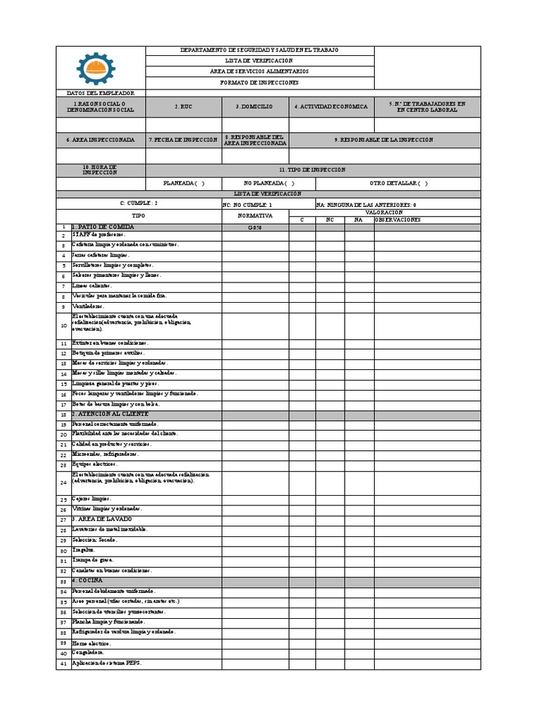 Check List en Comedor | PDF