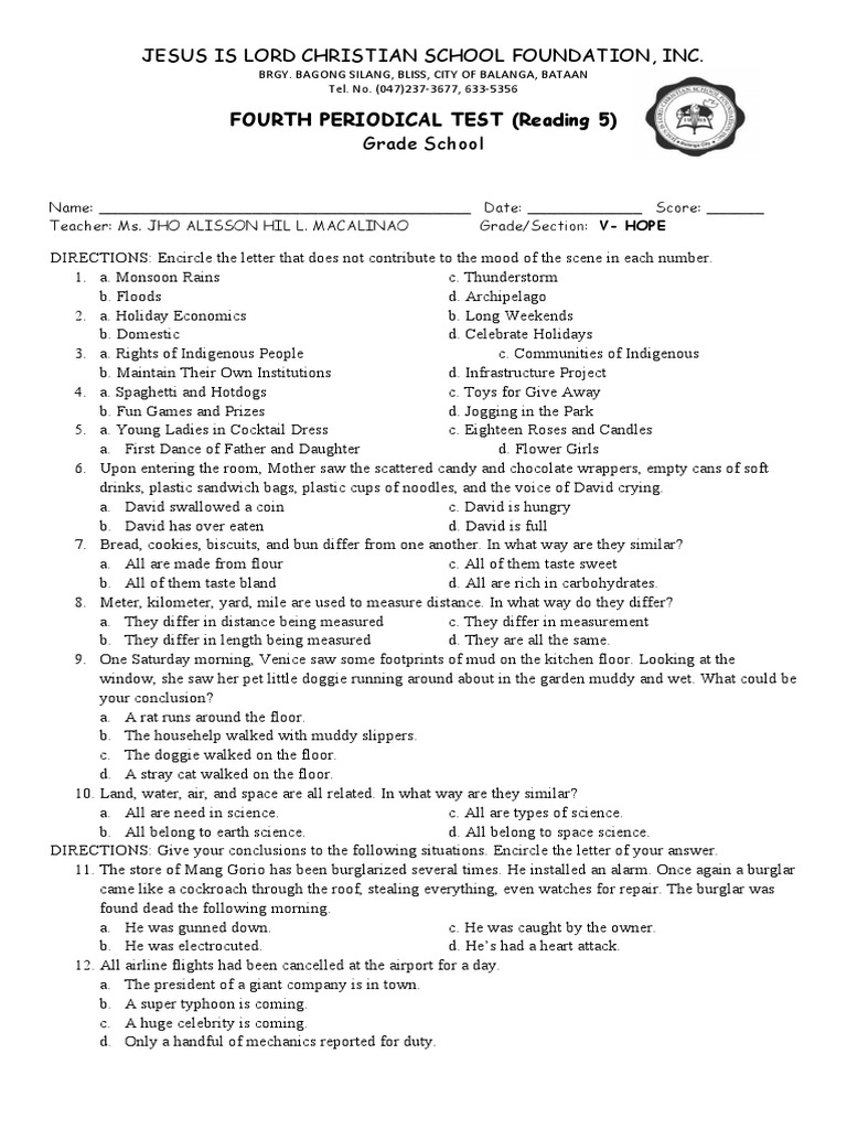 4th PT GRADE 5 | PDF