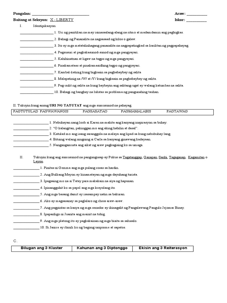 Long Test Grade 10 | PDF