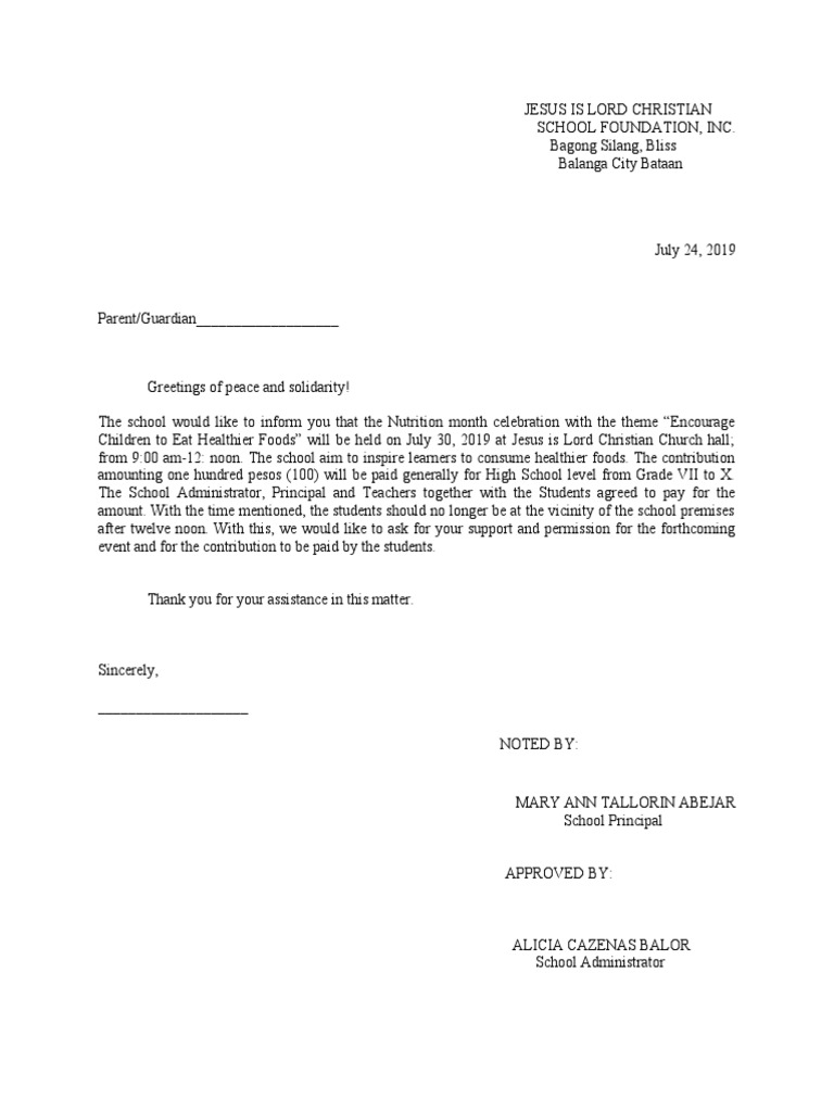 Letter For Parents | PDF