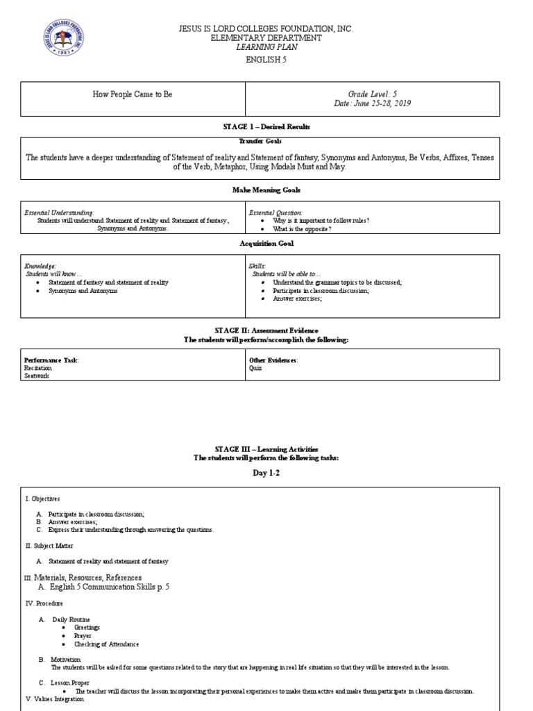 Jesus Is Lord Colleges Foundation | PDF | Teachers | Learning