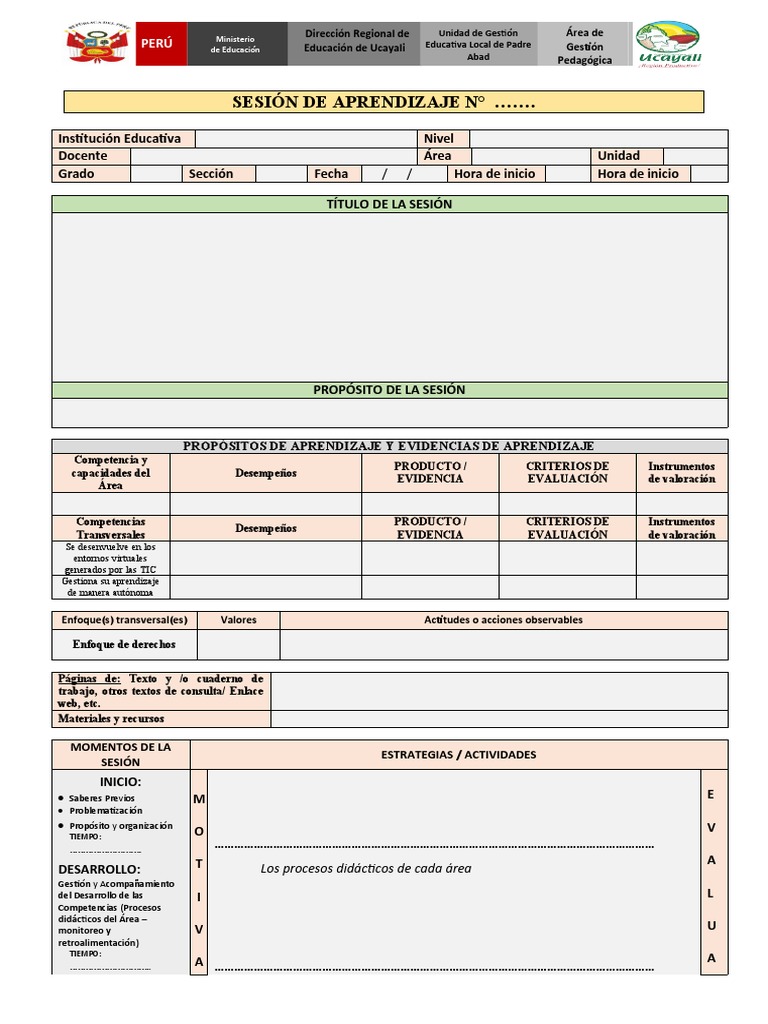 FORMATO Sesión de Aprendizaje - UGEL PADRE ABAD - 2022 (2) - 1 | PDF | Evaluación | Aprendizaje