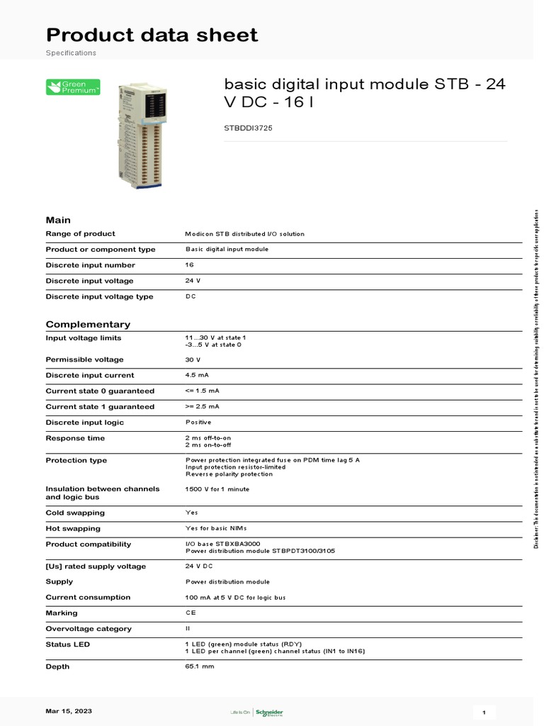 Modicon STB - STBDDI3725 | PDF | Electronics | Manufactured Goods
