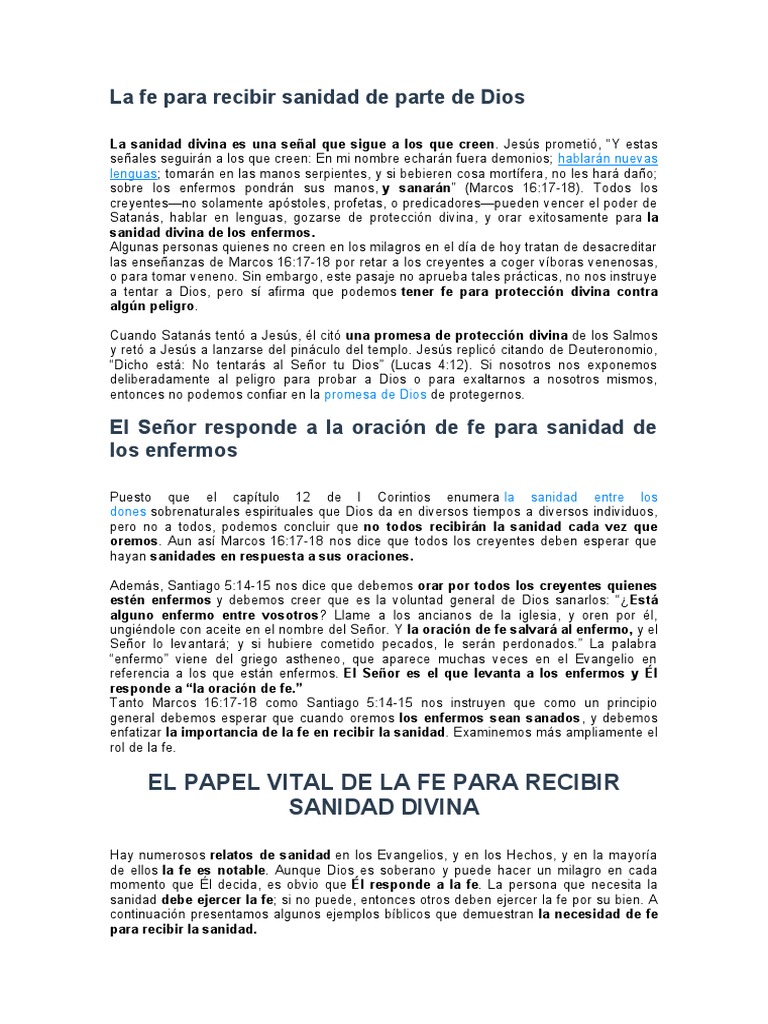 Fe y Sanidad Divina en Jesucristo | PDF | La unción | Jesús