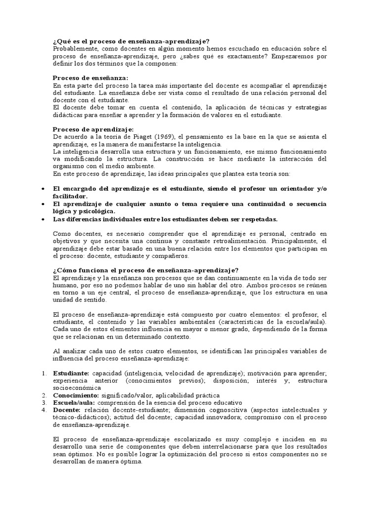 Qué Es El Proceso de Enseñanza | PDF | Aprendizaje | Enseñando