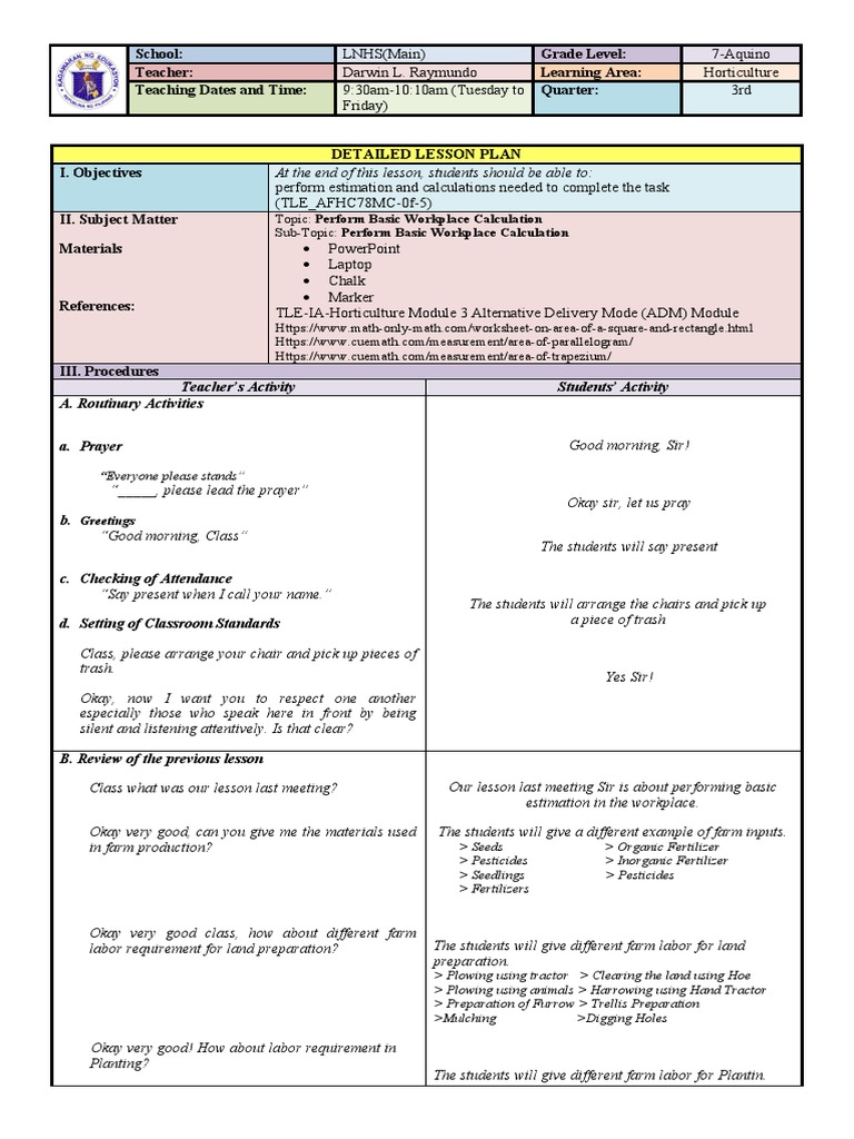 Basic Workplace Calculations in Horticulture | PDF | Area | Rectangle