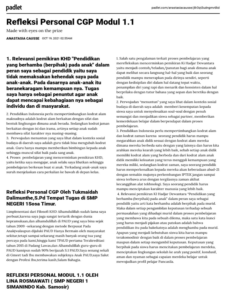 Padlet-Refleksi Filosofi KHD | PDF