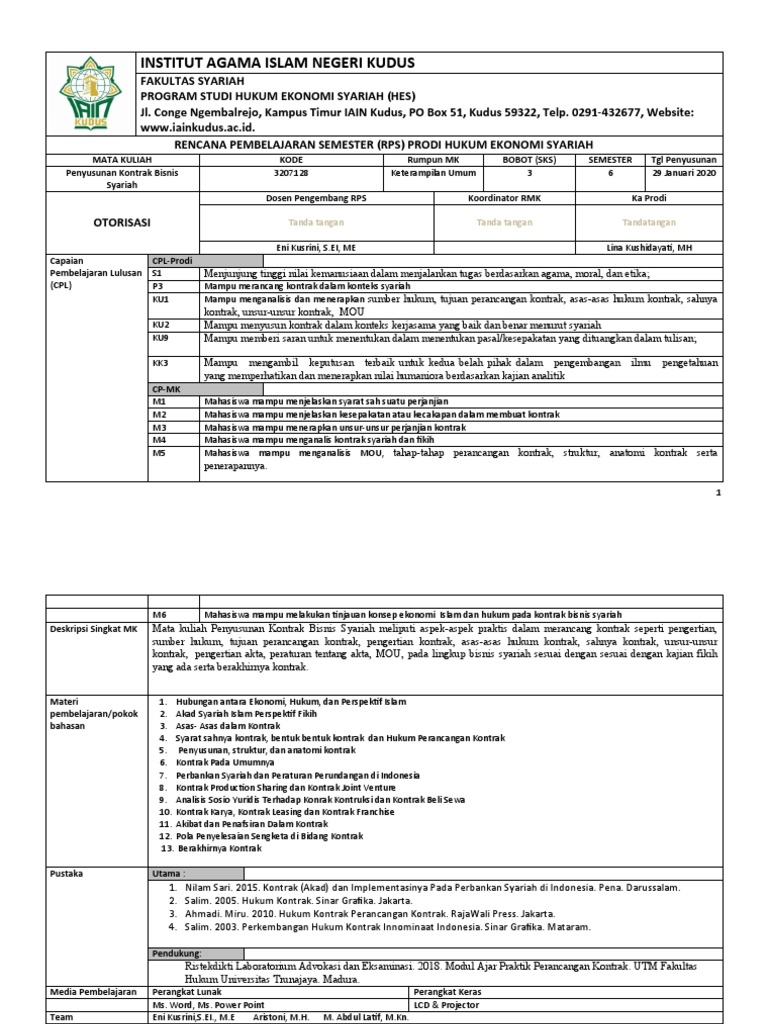 RPS Penyusunan Kontrak Bisnis Syari Ah | PDF | Karier & Perkembangan | Seni