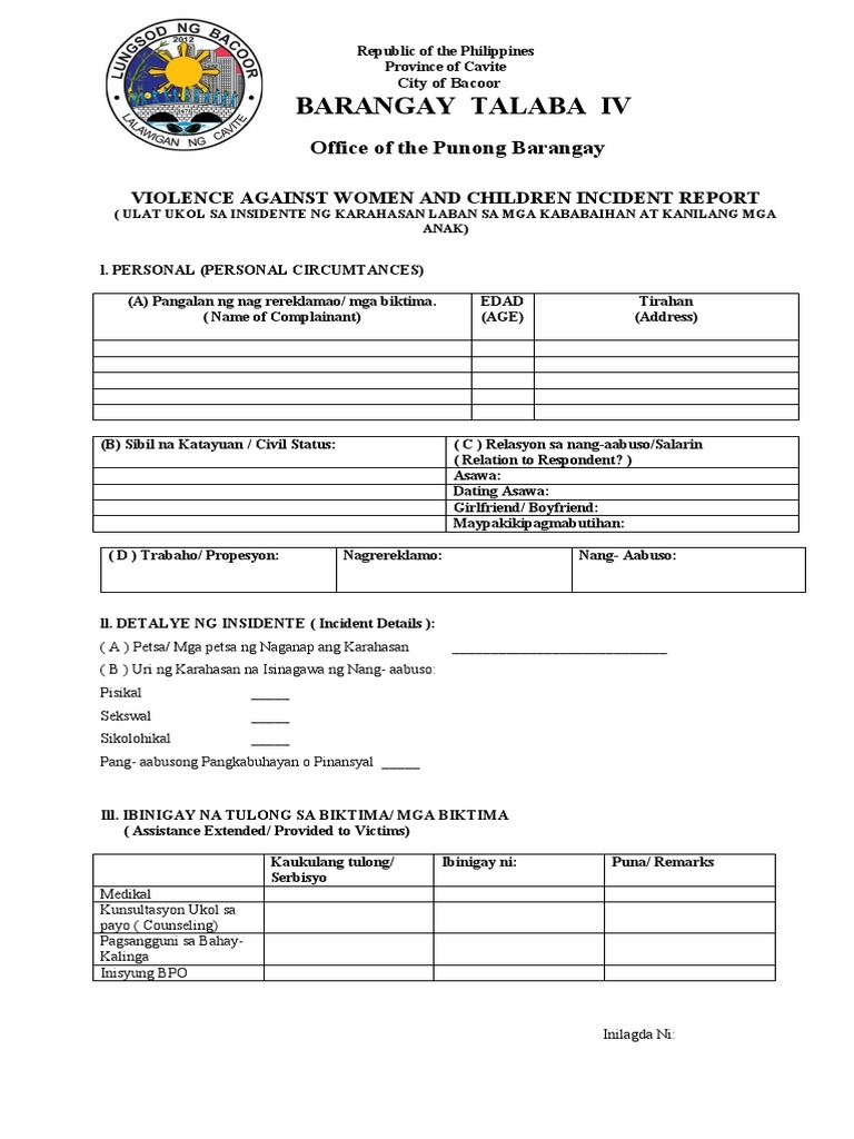 Intake Form Vawc | PDF