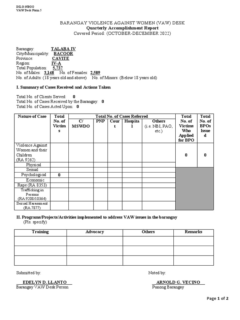 VAW Desk Form 5 | PDF
