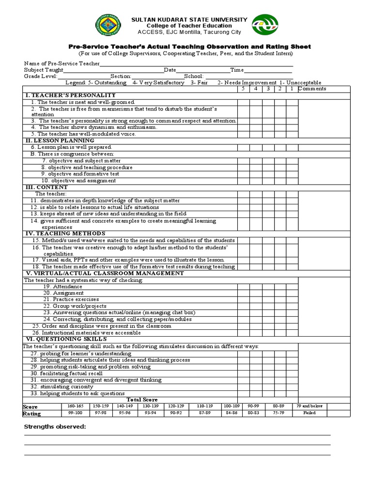 Demo Teaching Rating Sheet | PDF | Teachers | Learning