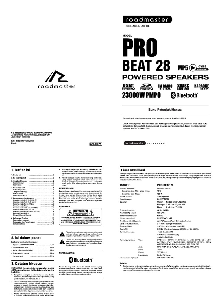 3insrmprbt28m5 - Rev 0 - Instruction Manual Roadmaster Pro Beat-28 MP5 ...