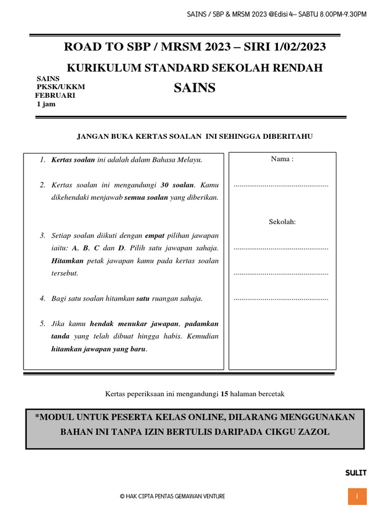Edisi 1 SBP MRSM 4 fEB 2023 | PDF