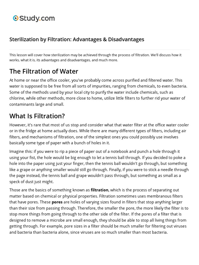 Lesson 05 Sterilization by Filtration - Advantages & Disadvantages PDF | PDF | Sterilization ...