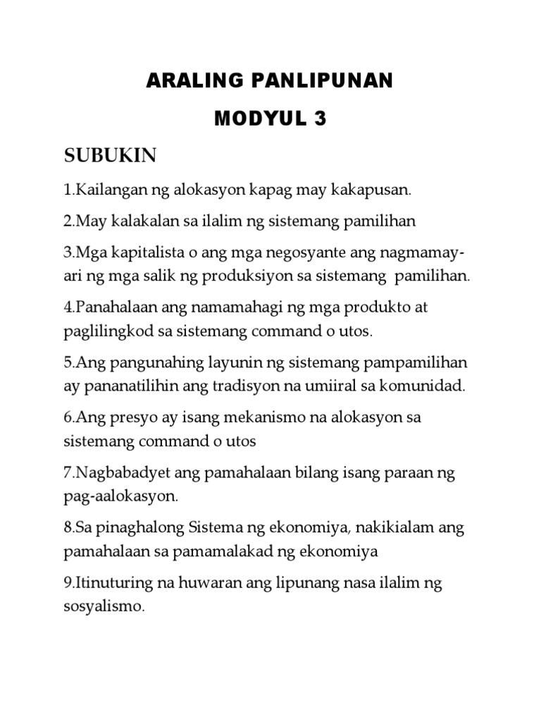 Araling Panlipunan Modyul 3 Kobe Soriano PDF | PDF