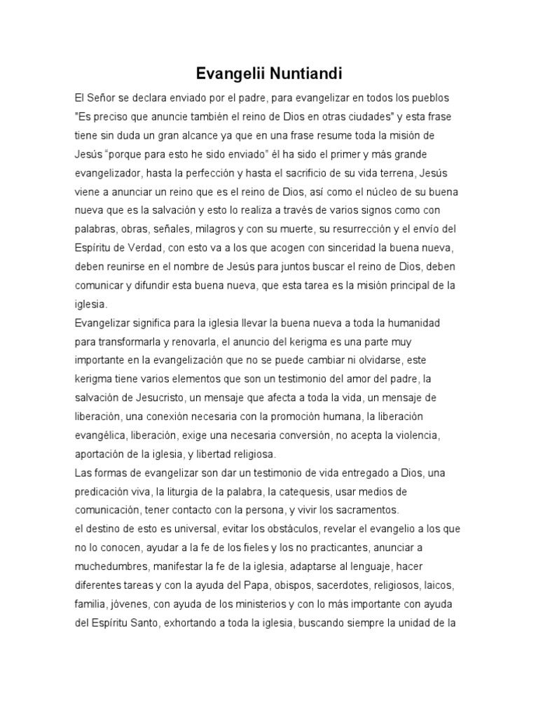 Evangelii Nuntiandi: Misión de Evangelizar | PDF