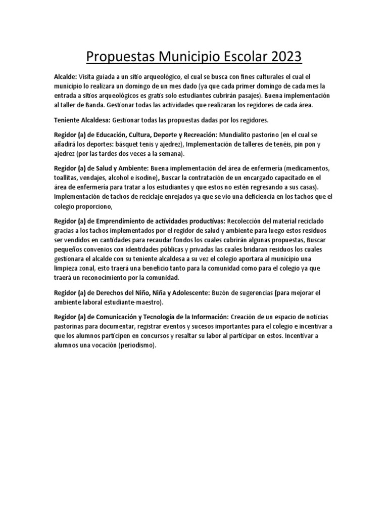 Propuestas Municipio Escolar 2023 | PDF