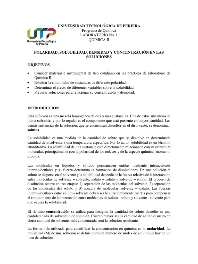 Densidad y Solubilidad de Soluciones | PDF