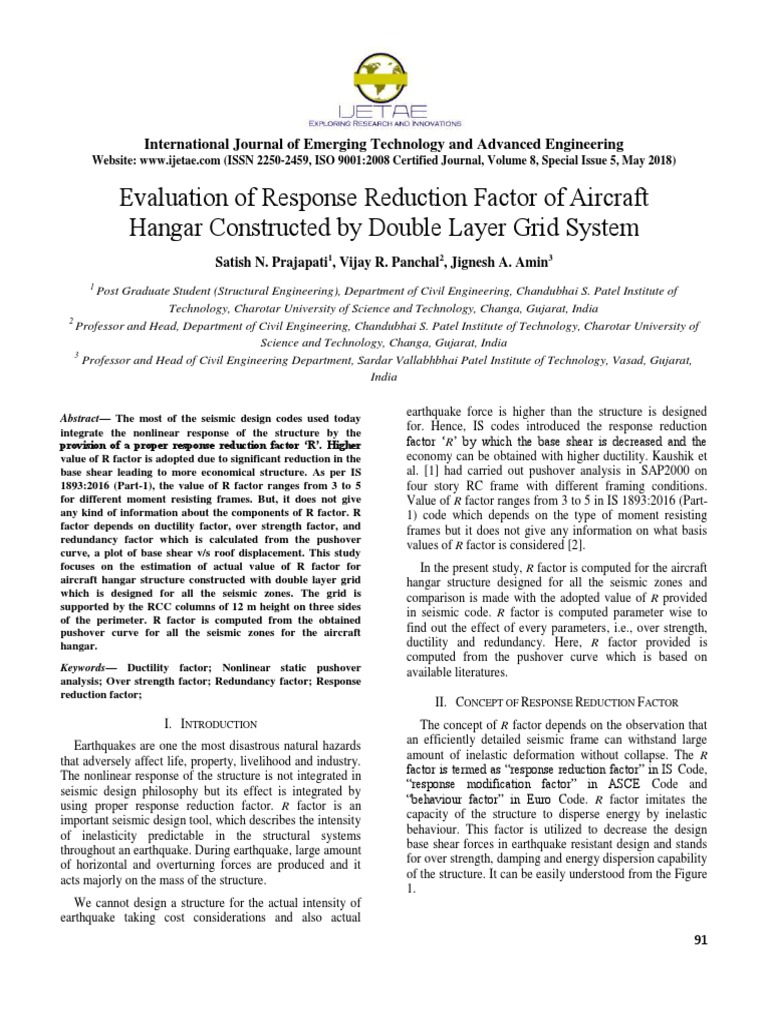 Evaluation of Response Reduction Factor of Aircraft Hangar Constructed by Double Layer Grid ...