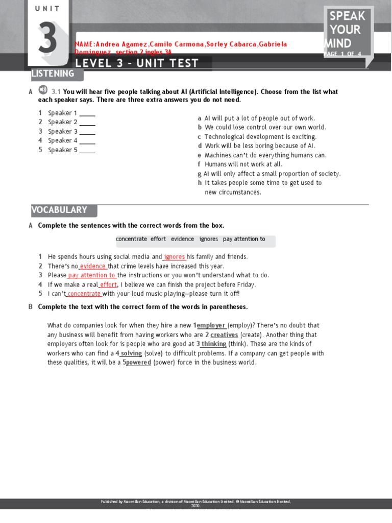 Test Ingles 3A | PDF