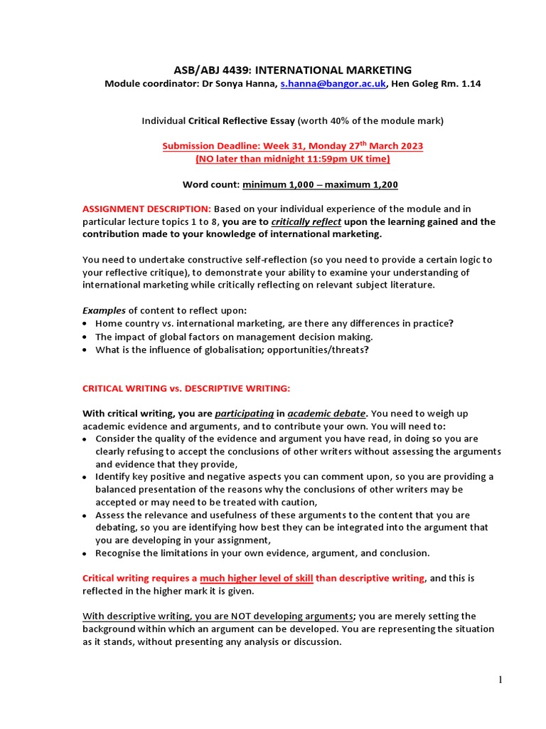 ASB 4439 - CW - S2 - 202223 Critical Reflective Essay | PDF | Essays ...