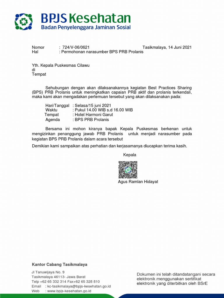 Surat-Permohonan Narasumber BPS PRB Prolanis - PKM Cilawu Fiks | PDF