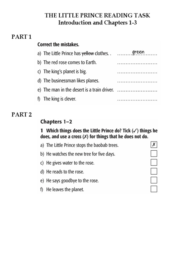 Reading Task - Little Prince Chapter 1-3 | PDF