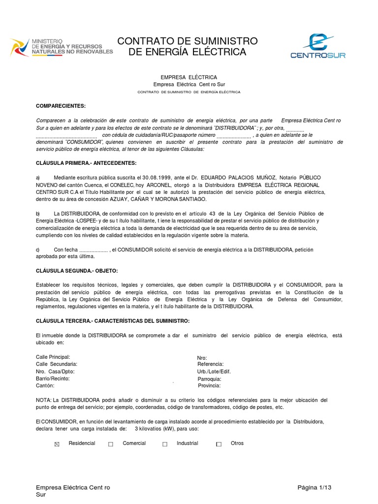 Contrato de Energía Eléctrica | PDF | Ingenieria Eléctrica | Los consumidores