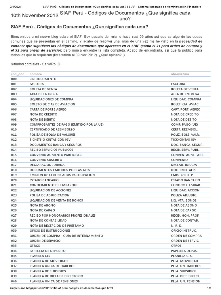 SIAF Perú - Códigos de Documentos ¿Que Significa Cada Uno - SIAF - Sistema Integrado de ...