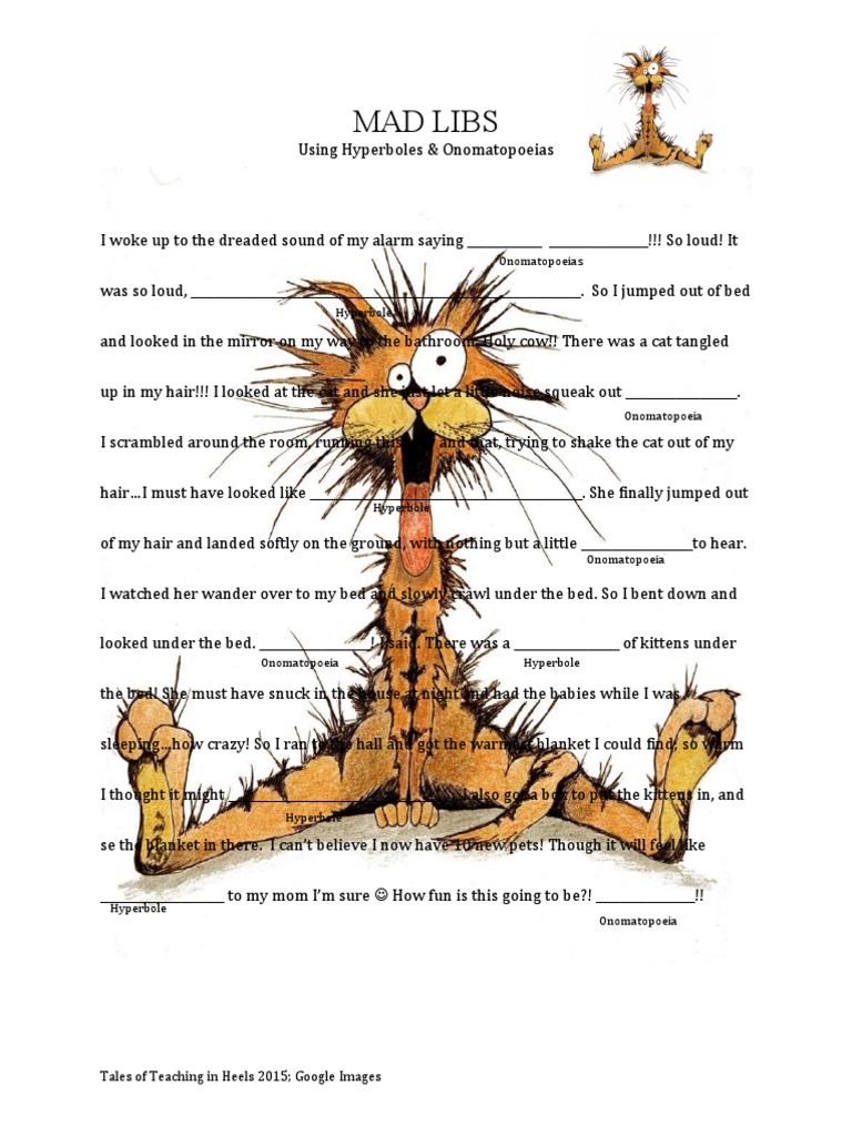 Cat-Themed Hyperbole & Onomatopoeia | PDF