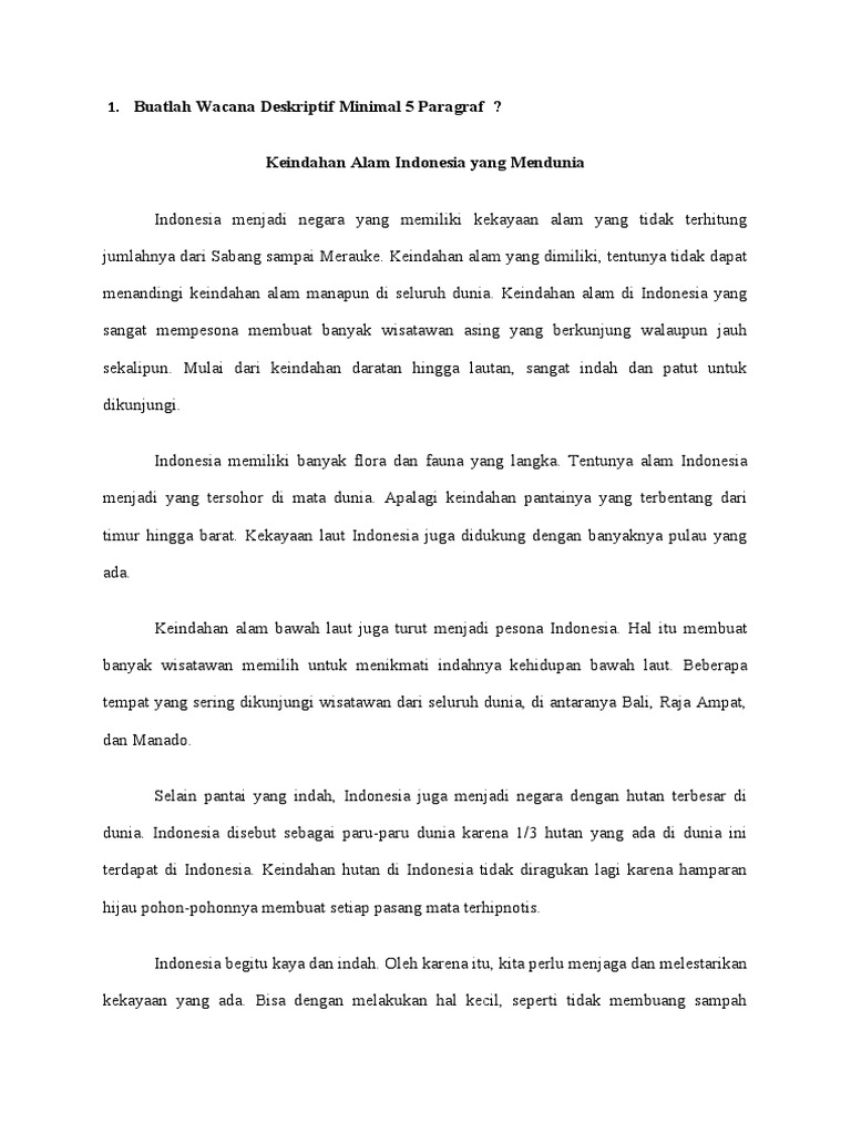 Buatlah Wacana Deskriptif Minimal 5 Paragraf | PDF